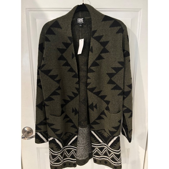 Frye | Sweaters | Frye Aztec Cardigan Sweater Open Front Pockets Green ...